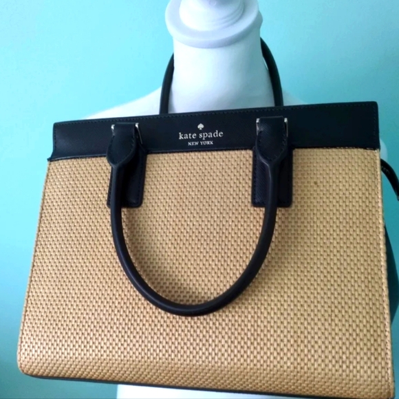 kate spade | Bags | New Kate Spade New York Straw Cameron Black Beige ...